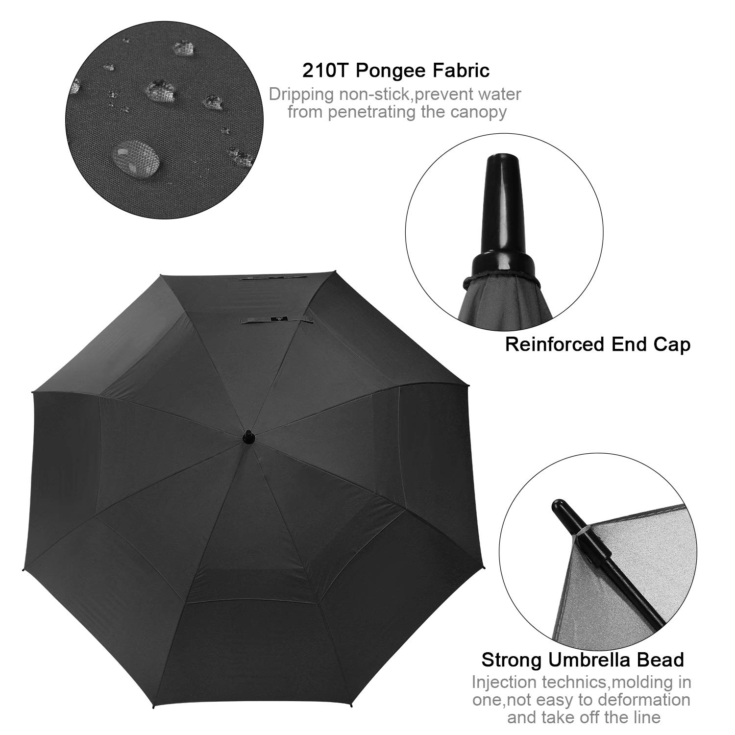 Prospo 62 Inch Extra Large Golf Umbrella, Double Canopy Automatic Open Sun Rain Stick Umbrellas, Windproof Waterproof Oversized Umbrellas with UV Protection for Men, Women and Family (Black)