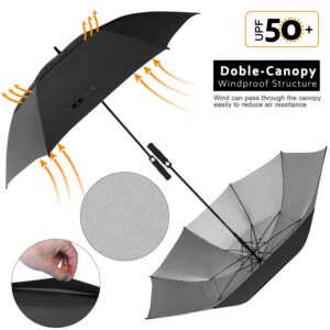 Prospo 62 Inch Extra Large Golf Umbrella, Double Canopy Automatic Open Sun Rain Stick Umbrellas, Windproof Waterproof Oversized Umbrellas with UV Protection for Men, Women and Family (Black)