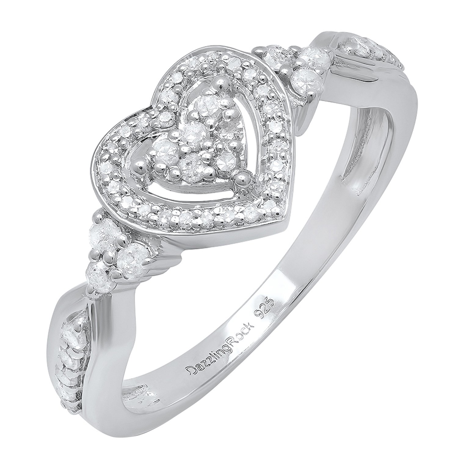 Dazzlingrock Collection 0.35 Carat (ctw) Round White Diamond Heart Promise Ring for Women in 925 Sterling Silver Size 7