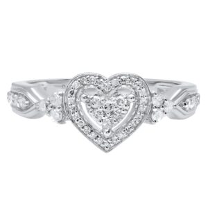 Dazzlingrock Collection 0.35 Carat (ctw) Round White Diamond Heart Promise Ring for Women in 925 Sterling Silver Size 7