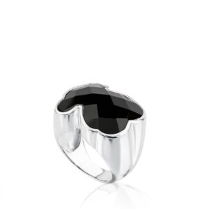 tous sterlling silver ring for women with black onyx bear, lenght 6.75 bear: motif: 16mm, color collection