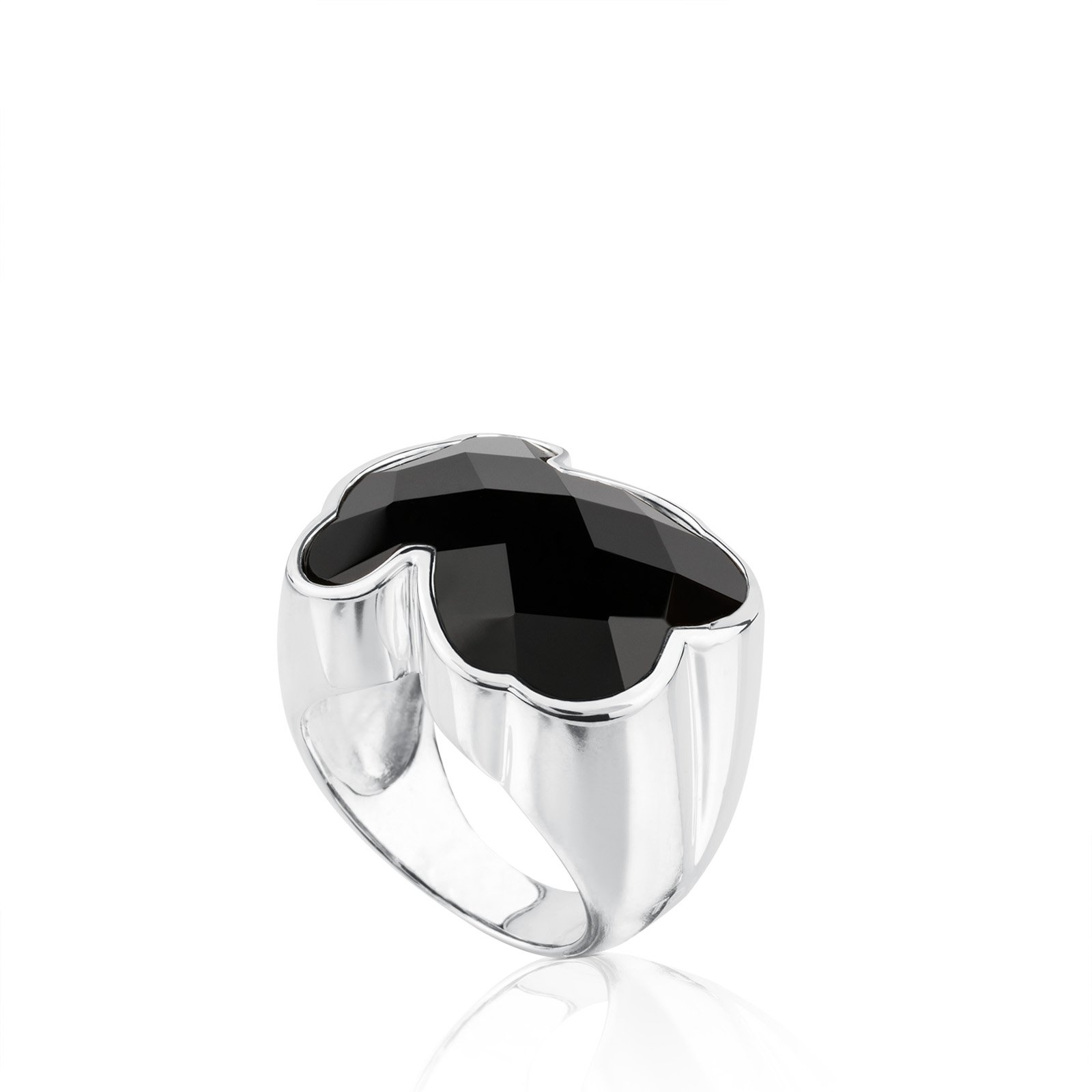 TOUS Sterlling Silver Ring for Women with Black Onyx Bear, Lenght 6.75 Bear: Motif: 16mm, Color Collection