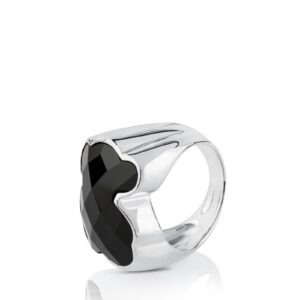 TOUS Sterlling Silver Ring for Women with Black Onyx Bear, Lenght 6.75 Bear: Motif: 16mm, Color Collection