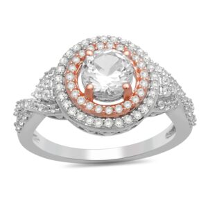 jewelili 14k rose gold plated sterling silver with 6 mm centre round created white sapphire halo ring, size 7