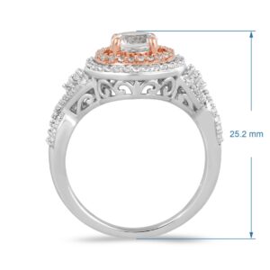 Jewelili 14k Rose Gold Plated Sterling Silver with 6 MM Centre Round Created White Sapphire Halo Ring, Size 7