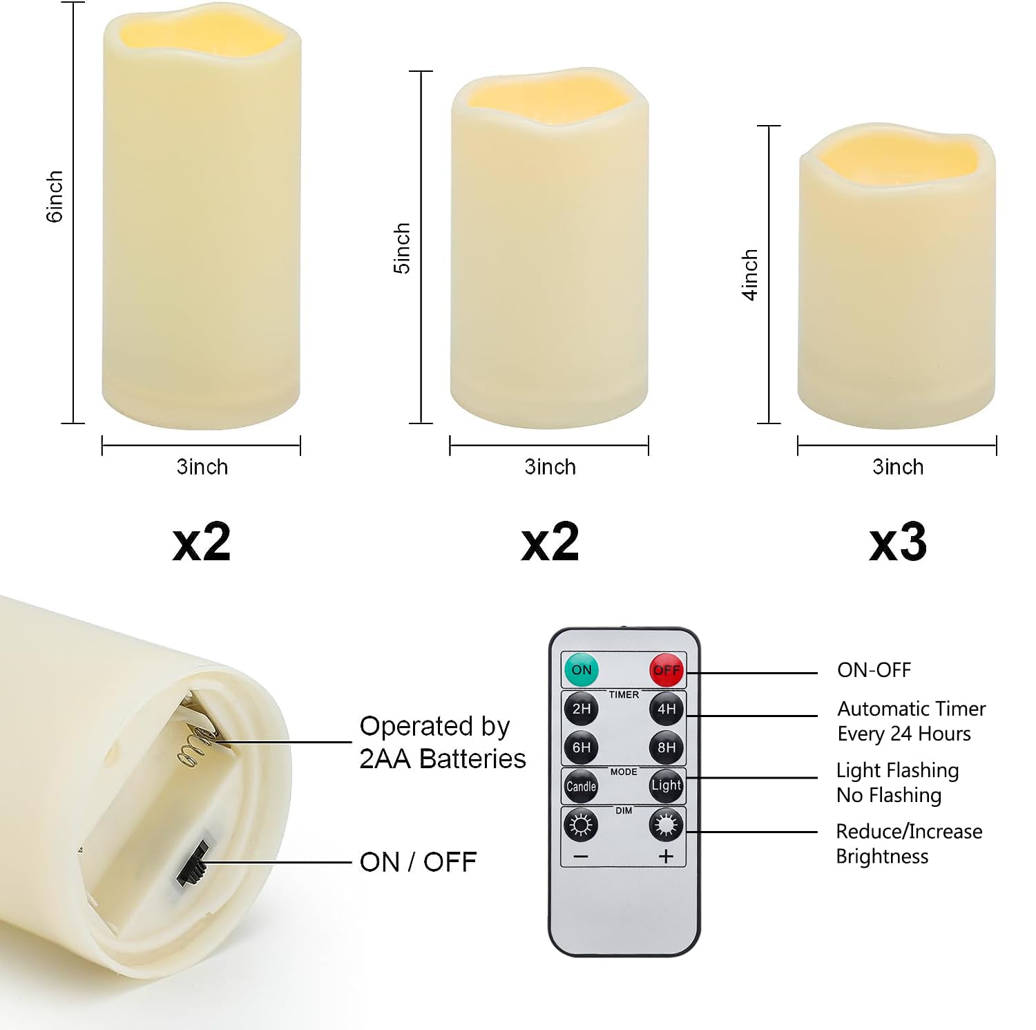 Aignis Flameless LED Candles with 10-Key Remote & Timer, Outdoor Indoor Waterproof Battery Operated Candles for Home/Wedding/Holiday Décor, Exquisite Set of 7 (D3'' x H4''/5''/6'')