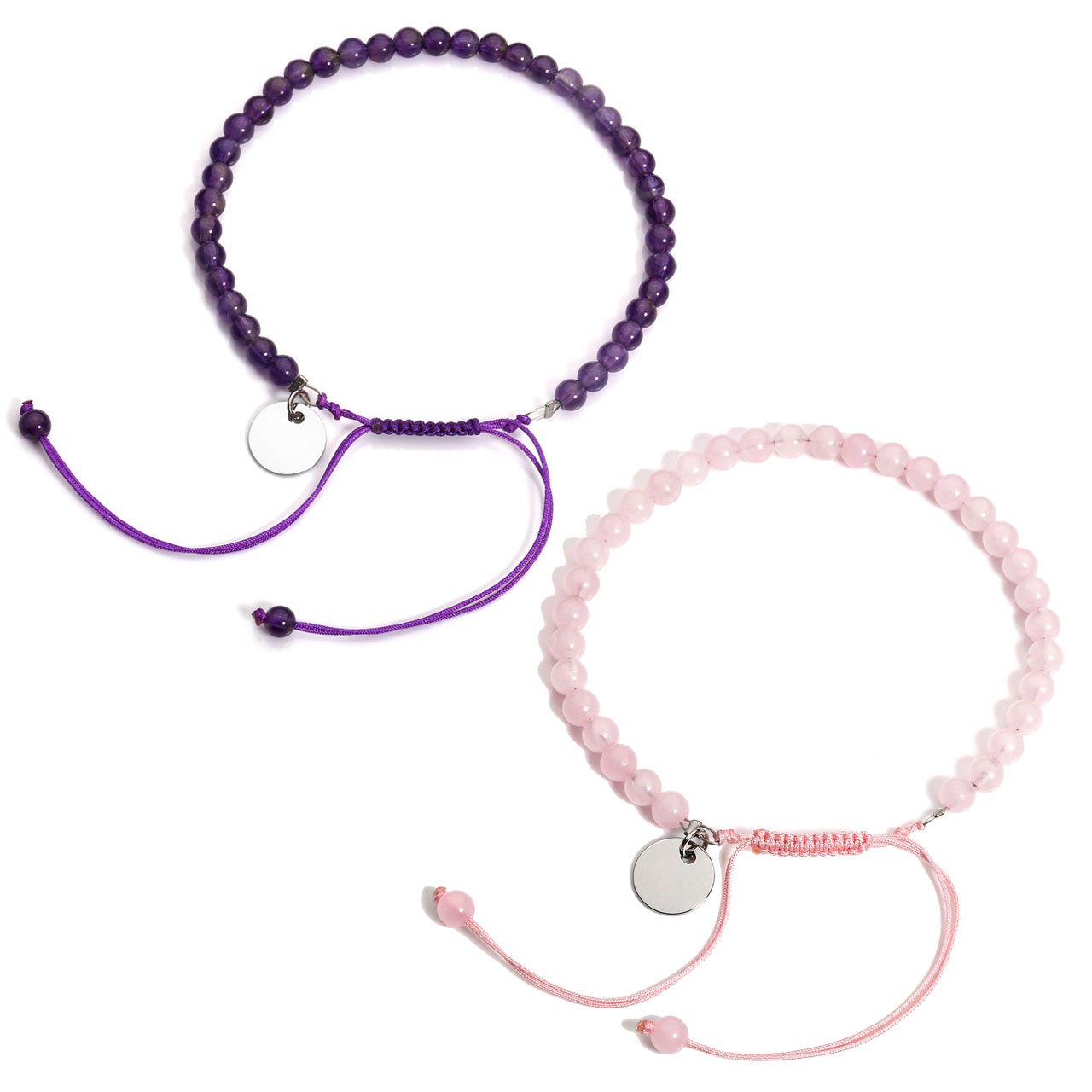 Top Plaza Natural Amethyst/Rose Quartz Crystals Bracelet Chakra Healing Stone Beads Handmade Macrame Adjustable Braided Link Bracelets(2 Pcs Set)