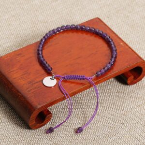 Top Plaza Natural Amethyst/Rose Quartz Crystals Bracelet Chakra Healing Stone Beads Handmade Macrame Adjustable Braided Link Bracelets(2 Pcs Set)