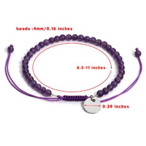 Top Plaza Natural Amethyst/Rose Quartz Crystals Bracelet Chakra Healing Stone Beads Handmade Macrame Adjustable Braided Link Bracelets(2 Pcs Set)