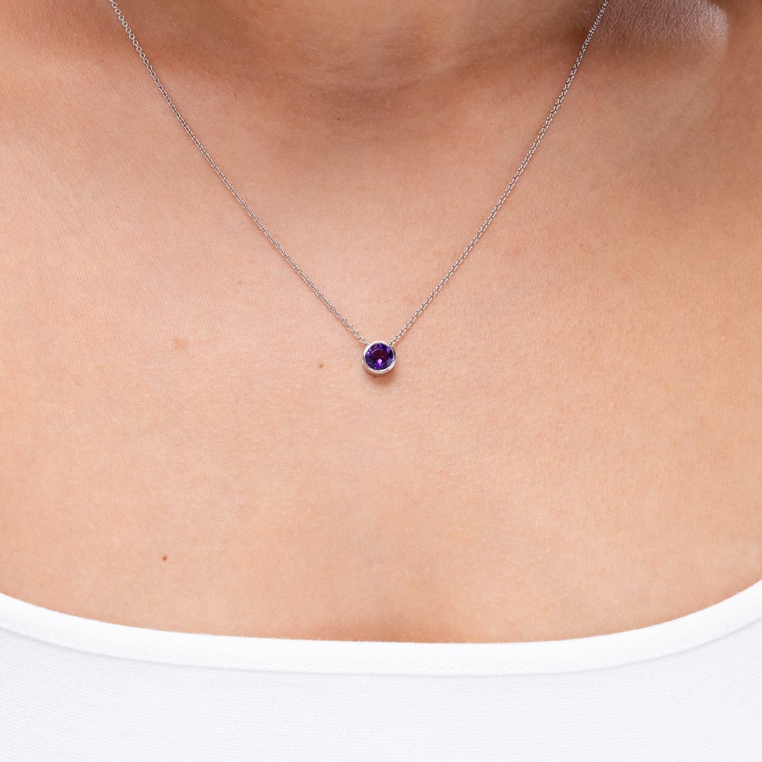 Angara Natural Amethyst Solitaire Pendant Necklace for Women in Sterling Silver (Grade-AAA | 8mm) February Birthstone Jewelry Gift for Women | Birthday | Wedding | Anniversary