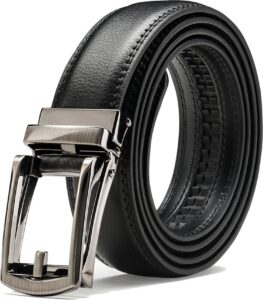 chemstar men's comfort genuine leather belt with one click buckle, fit for 27-46"