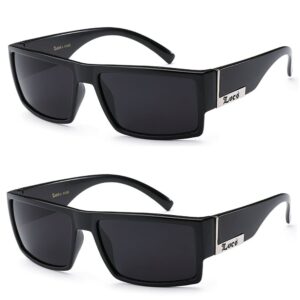 2 pack - locs sunglasses black gangster sunglasses, 2 shinny black, 5.5w x 1.75h