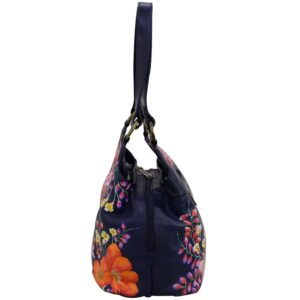 Anuschka Women’s Genuine Leather Large Triple Compartment Hobo - Hand Painted Exterior - Moonlight Meadow