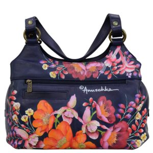 Anuschka Women’s Genuine Leather Large Triple Compartment Hobo - Hand Painted Exterior - Moonlight Meadow