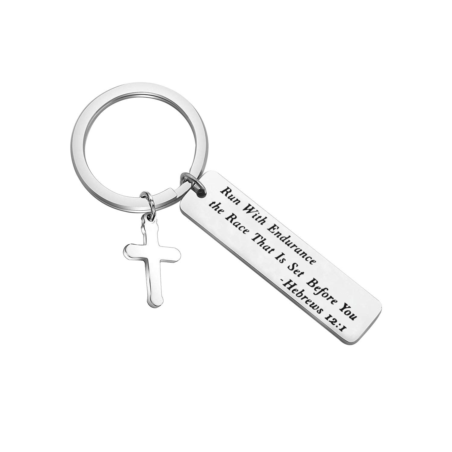 MAOFAED Religious Jewelry Bible Verse Keychain Run With Endurance the Race That Is Set Before You Hebrews 12:1 Scripture Keychain (KR-Run with Endurance)