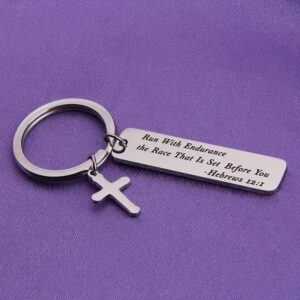 MAOFAED Religious Jewelry Bible Verse Keychain Run With Endurance the Race That Is Set Before You Hebrews 12:1 Scripture Keychain (KR-Run with Endurance)