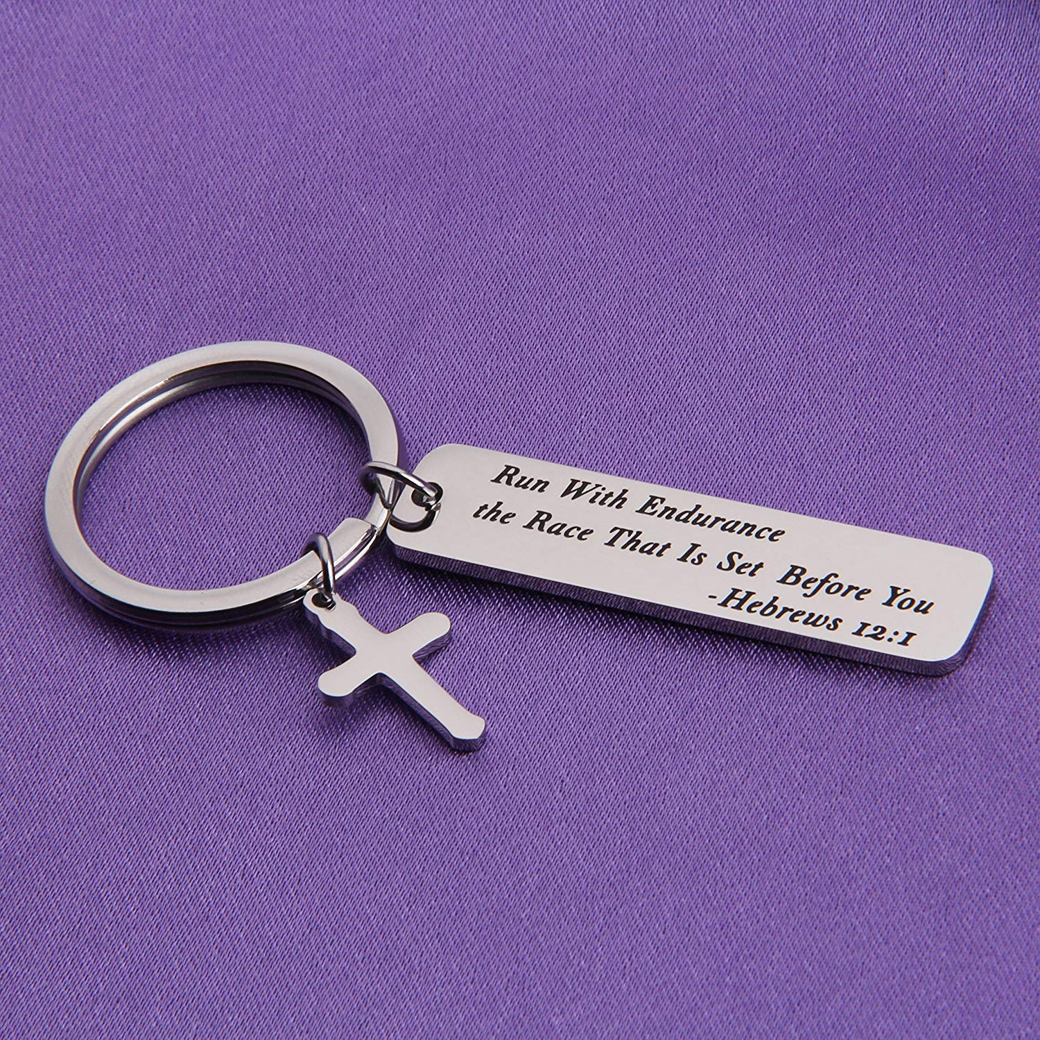 MAOFAED Religious Jewelry Bible Verse Keychain Run With Endurance the Race That Is Set Before You Hebrews 12:1 Scripture Keychain (KR-Run with Endurance)