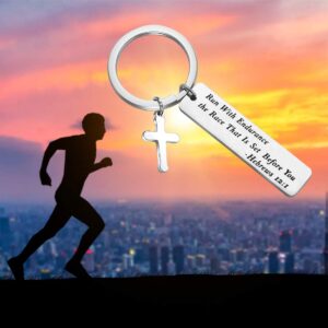 MAOFAED Religious Jewelry Bible Verse Keychain Run With Endurance the Race That Is Set Before You Hebrews 12:1 Scripture Keychain (KR-Run with Endurance)