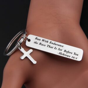 MAOFAED Religious Jewelry Bible Verse Keychain Run With Endurance the Race That Is Set Before You Hebrews 12:1 Scripture Keychain (KR-Run with Endurance)