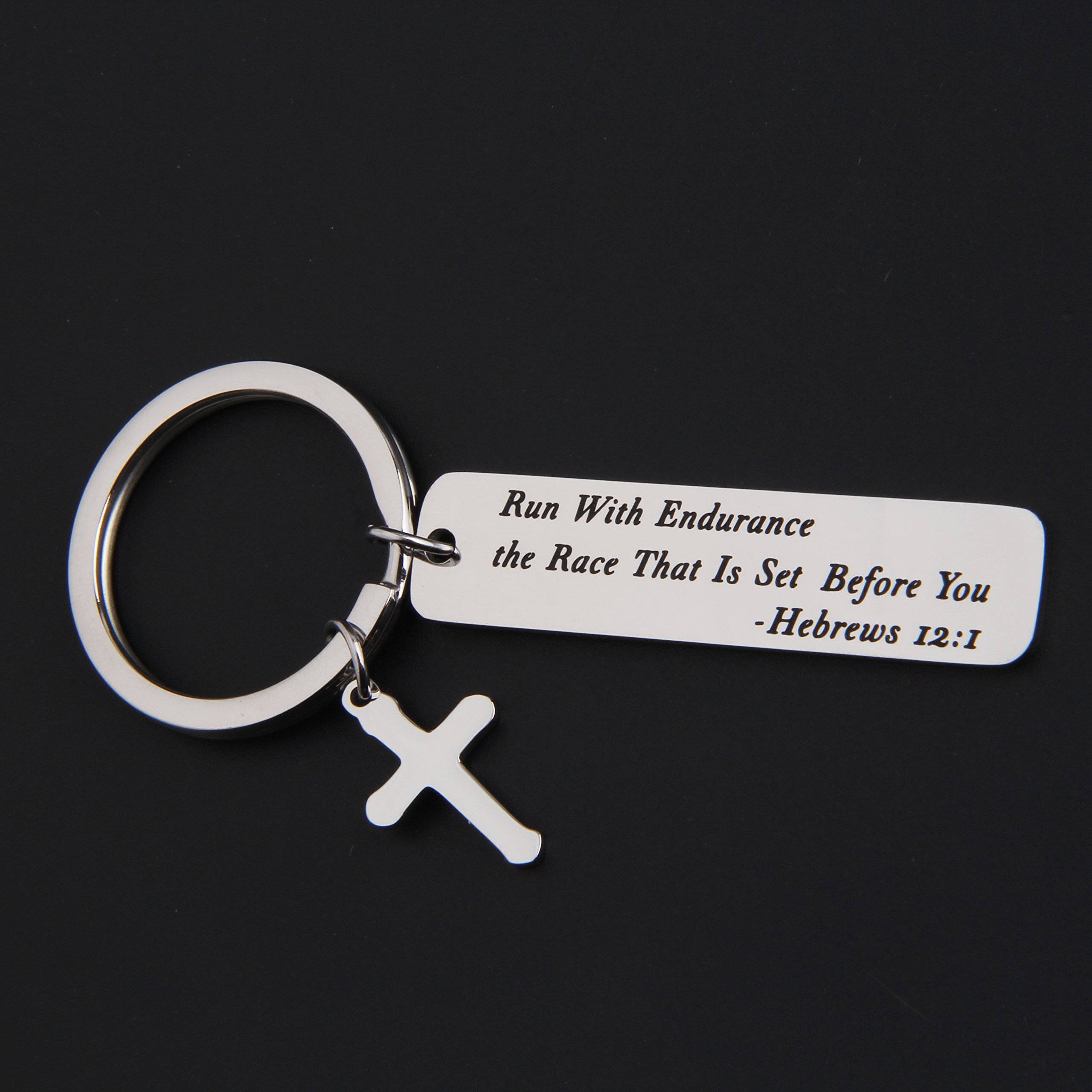 MAOFAED Religious Jewelry Bible Verse Keychain Run With Endurance the Race That Is Set Before You Hebrews 12:1 Scripture Keychain (KR-Run with Endurance)