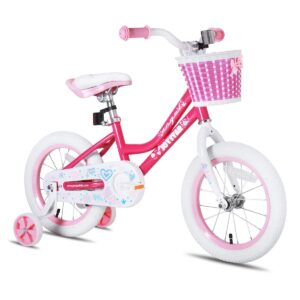 joystar 16 inch girls bike toddler bike for 4 5 6 7 years old girl 16" kids bikes for ages 4-7 yr with training wheels and basket children's bicycle in fuchsia