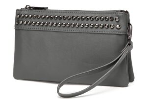 vaschy wristlet clutch purses, large studs soft vegan leather crossbody evening clutch wallet for women gray