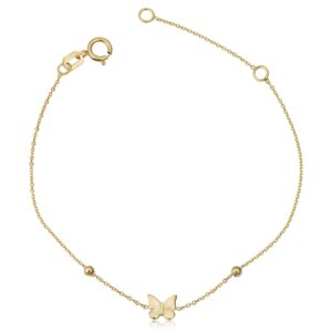 kooljewelry 14k yellow gold butterfly bead adjustable length bracelet (adjust to 5.5 or 6.5 inch)