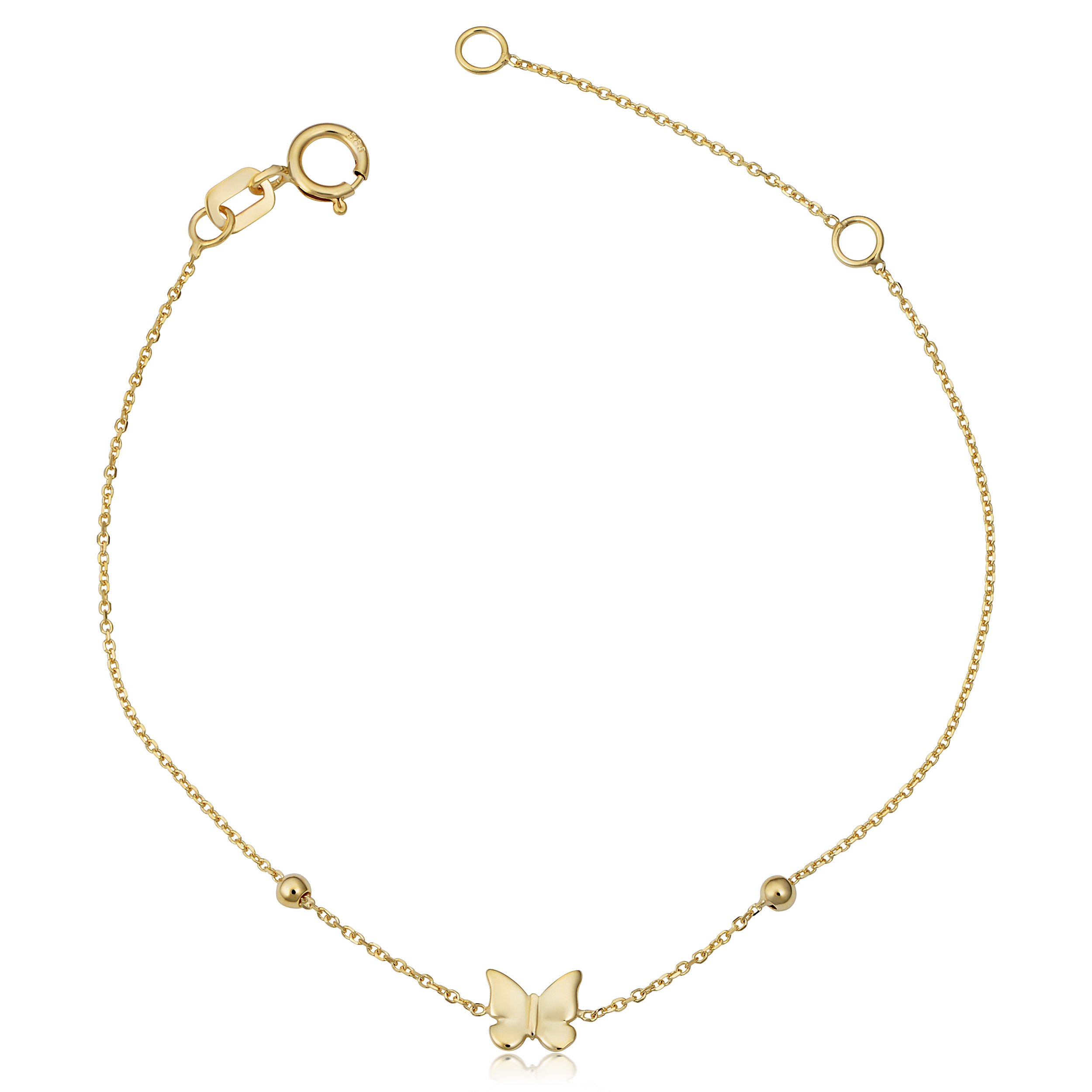 Kooljewelry 14k Yellow Gold Butterfly Bead Adjustable Length Bracelet (adjust to 5.5 or 6.5 inch)