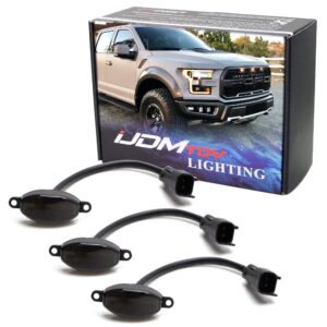 ijdmtoy 75-123-smoked-amber 3pc dark smoked lens amber full front grille driving light kit for 2010-14 & 2017-up ford raptor (powered by 36 pieces of smd led diodes)