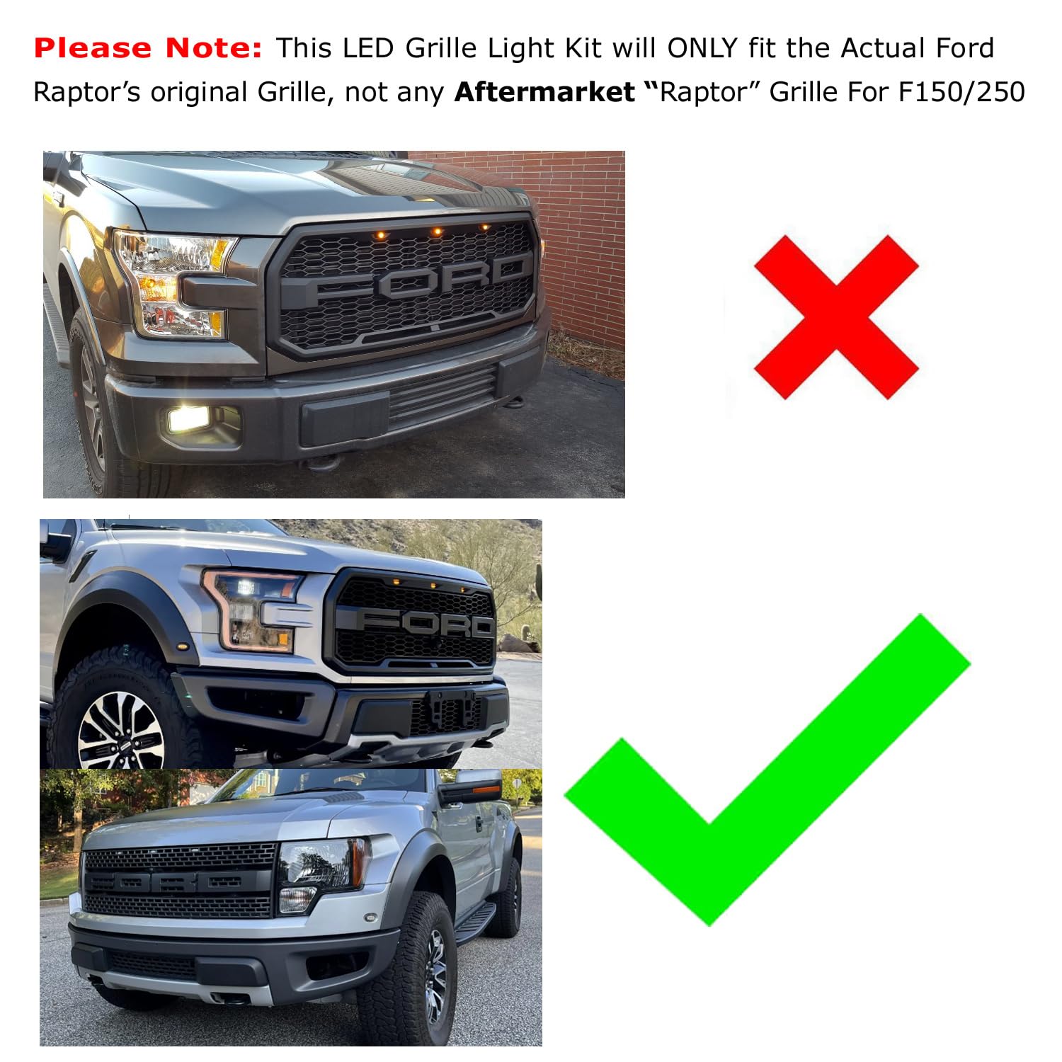 iJDMTOY 75-123-Smoked-Amber 3pc Dark Smoked Lens Amber Full Front Grille Driving Light Kit for 2010-14 & 2017-up Ford Raptor (Powered by 36 Pieces of SMD LED Diodes)