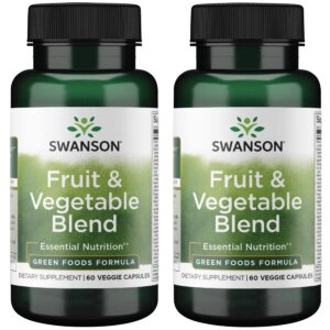 swanson fruit & vegetable blend - natural blend of over 25 fruits and veggies delivering essential nutrients - powerful green foods veggie supplement - (60 veggie capsules) 2 pack