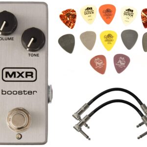 MXR M293 Booster Mini Guitar Effects Pedal Bundle with 2 Patch Cables and Dunlop Pick Pack