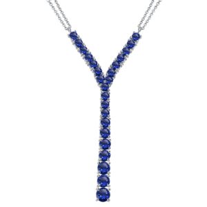 gemstar usa sterling silver created blue sapphire round graduated statement lariat y-necklace for women