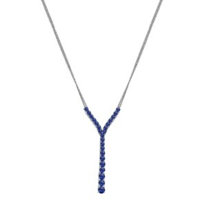 GemStar USA Sterling Silver Created Blue Sapphire Round Graduated Statement Lariat Y-Necklace for Women