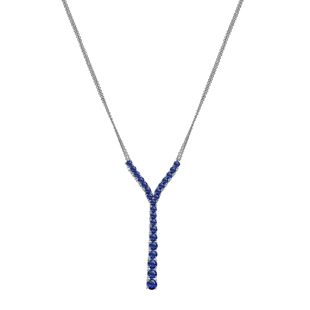 GemStar USA Sterling Silver Created Blue Sapphire Round Graduated Statement Lariat Y-Necklace for Women