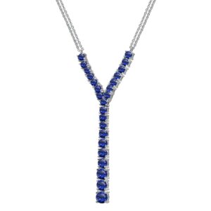 GemStar USA Sterling Silver Created Blue Sapphire Round Graduated Statement Lariat Y-Necklace for Women