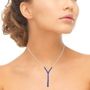 GemStar USA Sterling Silver Created Blue Sapphire Round Graduated Statement Lariat Y-Necklace for Women