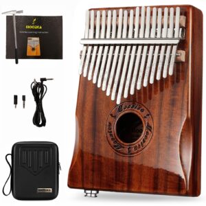 moozica 17-key eq kalimba, solid koa wood electric kalimba thumb piano with built-in pickup and professional kalimba case (k17k-eq)