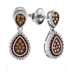 Brandy Diamond 14K Gold silver Chocolate Brown Diamond Teardrop Beautiful Earrings 1/3 Ctw.