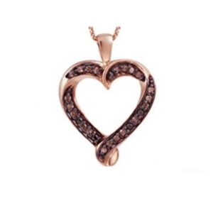 Brandy Diamond 18K Rose Gold Silver Chocolate Brown Diamond Loving you Forever Heart Pendant Fine Necklace 1/3 Ctw.