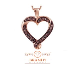 Brandy Diamond 18K Rose Gold Silver Chocolate Brown Diamond Loving you Forever Heart Pendant Fine Necklace 1/3 Ctw.