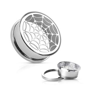 covet jewelry hollow spider-web screw fit tunnel 316l surgical steel (5/8" (16mm))