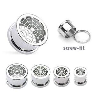 Covet Jewelry Hollow Spider-Web Screw Fit Tunnel 316L Surgical Steel (5/8" (16mm))