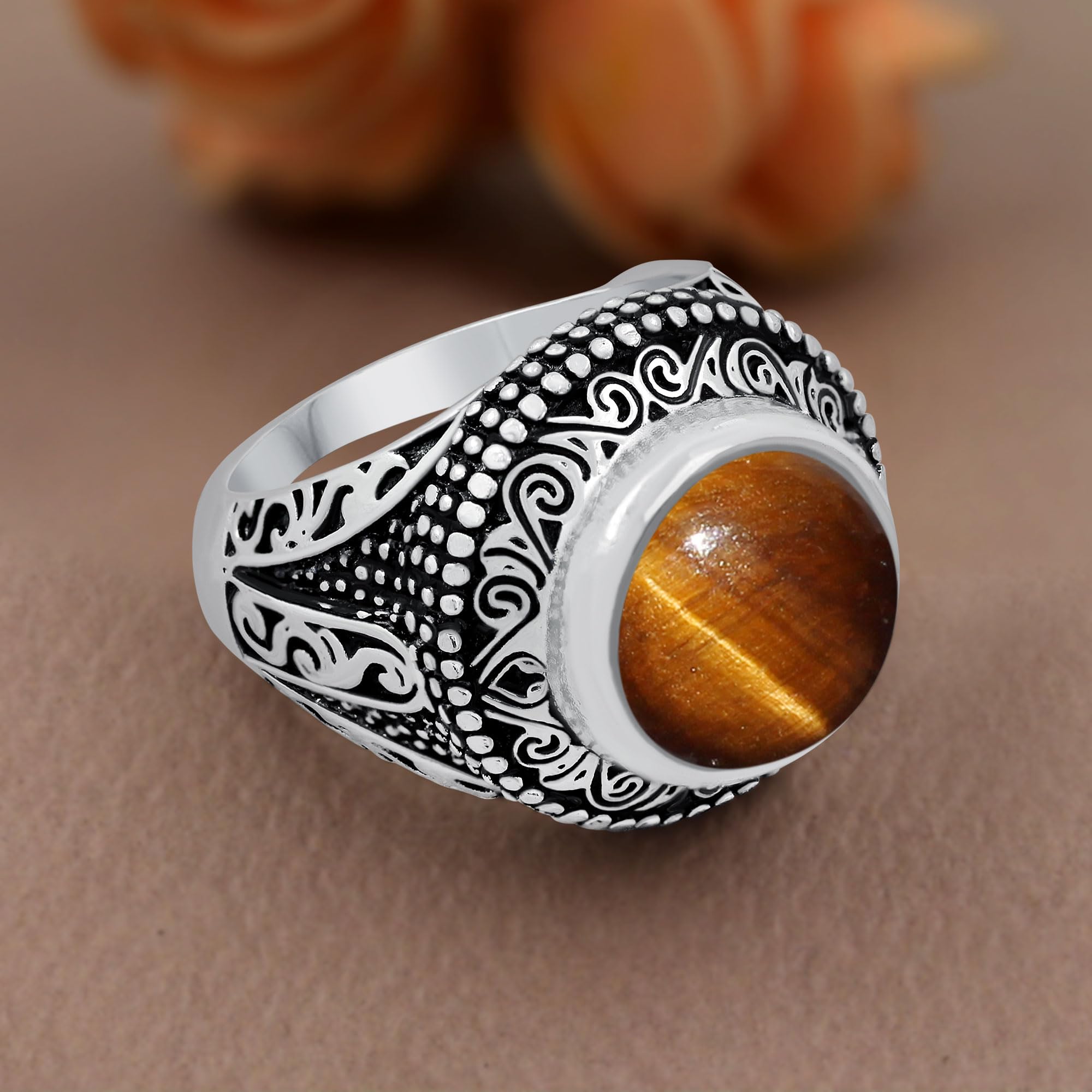 5.78Cts Solitaire Natural Tiger Eye 925 Silver Plated Ring Size 11 For Women, Brown Stone June Birthstone Ring Jewelry Gift For Women Mom Wife