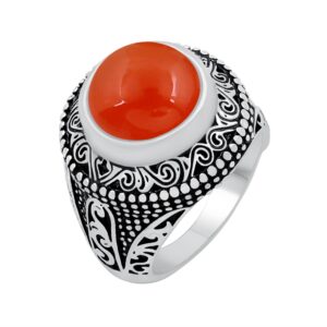 5, 78cts solitaire natural carnelian 925 silver plated ring size 6 for women, orange stone july birthstone ring jewelry gift for women mom wife