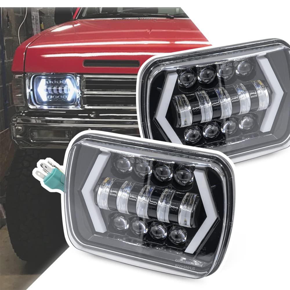 7x6 inch Halo LED Headlight, 5x7 inch Square LED Headlamp with Arrow Angel Eyes DRL Turn Signal Light Replaces H6054 H5054 H6054LL 69822 For Jeep Wrangler XJ YJ Sedans GMC - Smoked Lens