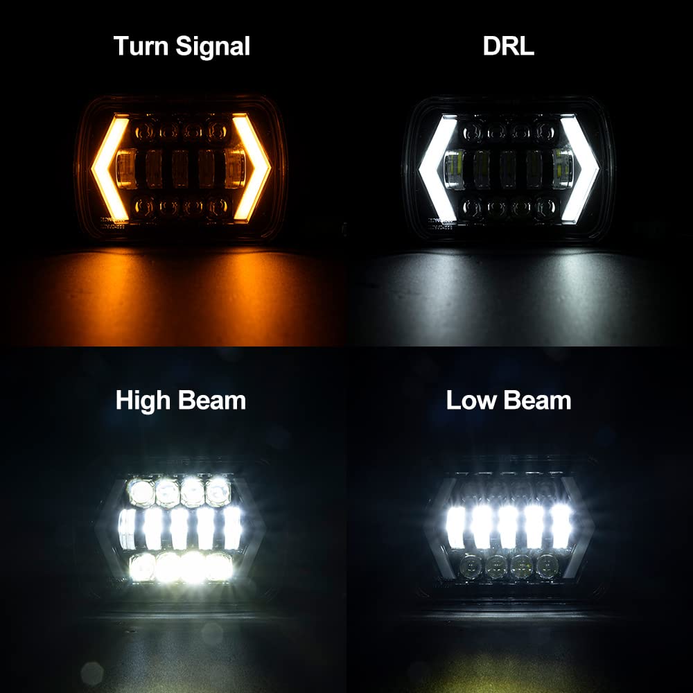 7x6 inch Halo LED Headlight, 5x7 inch Square LED Headlamp with Arrow Angel Eyes DRL Turn Signal Light Replaces H6054 H5054 H6054LL 69822 For Jeep Wrangler XJ YJ Sedans GMC - Smoked Lens