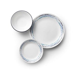 Corelle Vitrelle 18-Piece Service for 6 Dinnerware Set, Triple Layer Glass and Chip Resistant, Lightweight Round Plates and Bowls Set, Ocean Blue