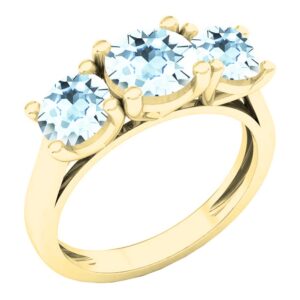 dazzlingrock collection 18k round aquamarine ladies vintage bridal 3 stone engagement ring, yellow gold, size 7