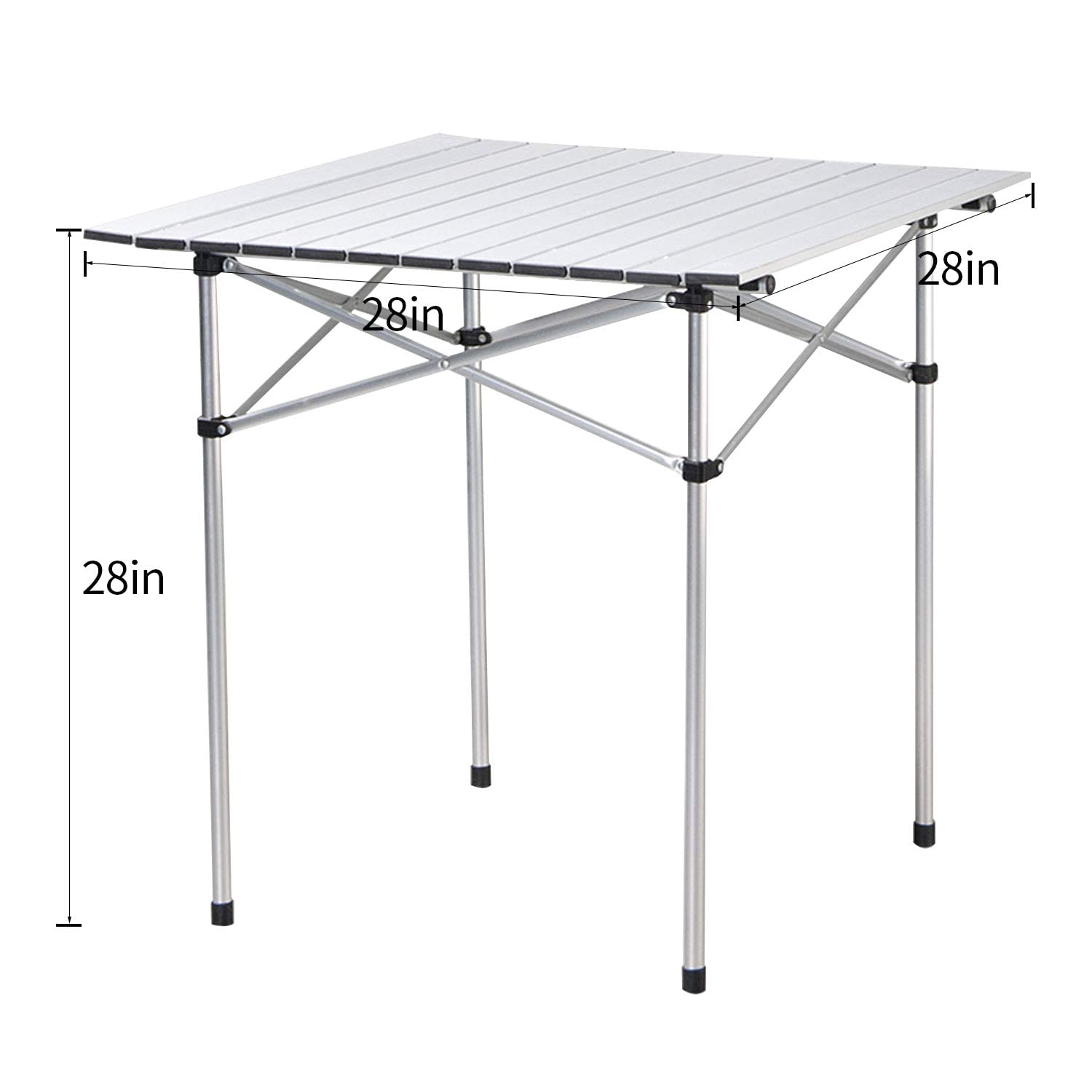 Deanurs Folding Tables Camping Roll Up Aluminum Portable Square Table for Outdoor Hiking Picnic,28" x 28" w/Carry Bag,Silver